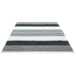 Teppich Theko "Stripe Cotton, handgewebt" Gr. 4, schwarz, B:160cm H:5mm L:230cm, Baumwolle, Teppiche, Teppich, Flachgewebe, gestreift, reine Baumwolle, mit Fransen, auch als L&auml;ufer