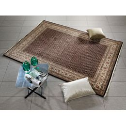 Orientteppich OCI DIE TEPPICHMARKE "Cavari Herati" Gr. 1, schwarz, B:80cm H:4mm L:140cm, Seide, Wolle, Teppiche, Fransenteppich, handgeknüpft, mit Fransen, Wohnzimmer, Schlafzimmer
