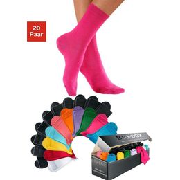 Basicsocken GO IN, Damen, Gr. 35-38, bunt (10x bunt, 10x schwarz), Baumwolle, Baumwollmischung, Elasthan, Polyamid, unifarben, elastisch, Socken, in der großen Big-Box