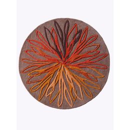 Teppich HEINE HOME Gr. 6, bunt (taupe, rot), B:80cm H:17mm L:80cm Ø:80cm, Wolle, Teppiche