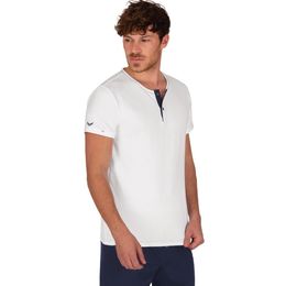 T-Shirt TRIGEMA "TRIGEMA T-Shirt Knopfleiste aus Biobaumwolle", Herren, Gr. L, weiß (weiß, c2c), 100% Baumwolle (Bio-Baumwolle kbA), Basic, Shirts