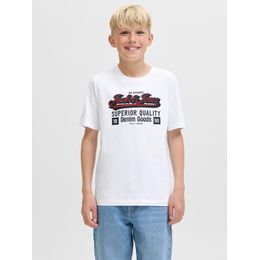 Jack & Jones T-Shirt JACK & JONES JUNIOR "JJELOGO TEE SS ONECK 2 COL AW25 NOOS JNR", Jungen, Gr. 128, cloud dancer, Single Jersey, Obermaterial: 100% Baumwolle, bedruckt, regular fit normal, Rundhals, Shirts