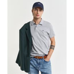 Poloshirt Gant "SLIM SHIELD SS PIQUE POLO", Herren, Gr. XXL, grau (grau melange), Jersey, Obermaterial: 100% Baumwolle, meliert, slim fit h&uuml;ftlang, hoch geschlossener Ausschnitt, Rippb&uuml;ndchen, Shirts, mit Logostickerei auf der Brust