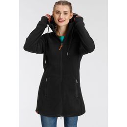 Fleecejacke Kangaroos, Damen, Gr. 32, schwarz, Fleece, Obermaterial: 100% Polyester, kontrastfarbene Details, figurbetont Po-bedeckend, mit Daumenlöchern, Jacken, figurbetonter Schnitt, mit Kapuze, mit 2-Wege-Reißverschluss