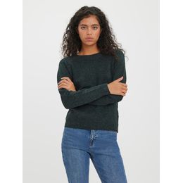 Véro Moda Rundhalspullover VERO MODA "VMDOFFY LS O-NECK BLOUSE GA NOOS", Damen, Gr. M, pine grove detail:melange, Strick, Obermaterial: 94% Polyester, 3% Elasthan, 3% Nylon, meliert, regular fit hüftlang, Rundhals, Rippbündchen, Pullover