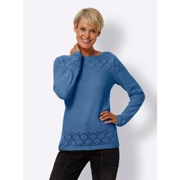 Strickpullover Classic Basics "Langarm-Pullover", Damen, Gr. 42, blau (mittelblau), 100% Polyacryl, unifarben, Pullover Strickpullover