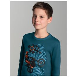 Sweatshirt TRIGEMA "TRIGEMA Langarmshirt mit sportlichem Motorrad-Print", Jungen, Gr. 104, blau (petrol), 100% Baumwolle, Basic, Sweatshirts Sweatshirt