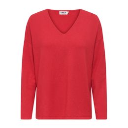 Strickpullover Only "ONLAMALIO LIFE LS V-NECK KNT", Damen, Gr. L, salsa, Strick, Obermaterial: 100% Polyester, unifarben, oversize, V-Ausschnitt, Pullover