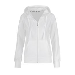 Sweatjacke TRIGEMA "TRIGEMA Kapuzenjacke", Damen, Gr. L, weiß, 50% Baumwolle, 50% Polyester, Sweatjacken