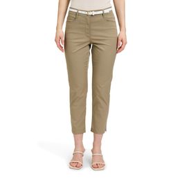Stoffhose Betty Barclay "Damen Sommerhose mit Gürtel", Damen, Gr. 38, Normalgrößen, braun (soft olive), Obermaterial: 97% Baumwolle, 3% Elasthan., Basic, slim fit 3/4-Länge, Hosen, Mit Gürtel