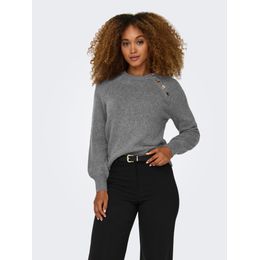 Rundhalspullover Only "ONLEMMA LS BUTTON ONECK EX KNT", Damen, Gr. L, medium grau melange, Strick, Obermaterial: 50% Polyacryl, 50% Polyester, unifarben, regular fit normal, Rundhals, Rippstrickbündchen, Pullover