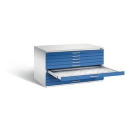 C+P Flachablageschrank Serie 7100_7200, H760xB1350xT960mm, Front Enzianblau, Korpus Lichtgrau (7201-000) ; C + P M&ouml;belsysteme (7201-000|S10230)