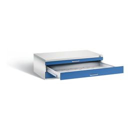 C+P Flachablageschrank Serie 7100_7200, H420xB1350xT960mm, Front Enzianblau, Korpus Lichtgrau (7200-100) ; C + P M&ouml;belsysteme (7200-100|S10097)