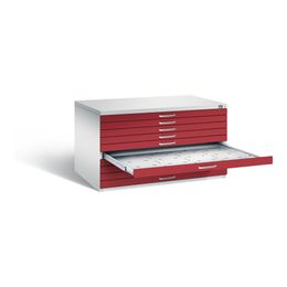 C+P Flachablageschrank Serie 7100_7200, H760xB1350xT960mm, Front Rubinrot, Korpus Lichtgrau (7201-000) ; C + P M&ouml;belsysteme (7201-000|S10229)