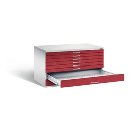 C+P Flachablageschrank Serie 7100_7200, H760xB1350xT960mm, Front Rubinrot, Korpus Lichtgrau (7201-200) ; C + P M&ouml;belsysteme (7201-200|S10176)