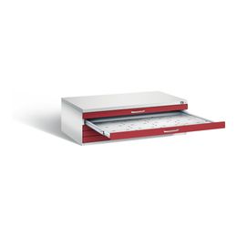 C+P Flachablageschrank Serie 7100_7200, H420xB1350xT960mm, Front Rubinrot, Korpus Lichtgrau (7200-000) ; C + P M&ouml;belsysteme (7200-000|S10147)