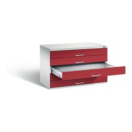 C+P Flachablageschrank Serie 7100_7200, H760xB1100xT765mm, Front Rubinrot, Korpus Lichtgrau (7101-100) ; C + P M&ouml;belsysteme (7101-100|S10184)