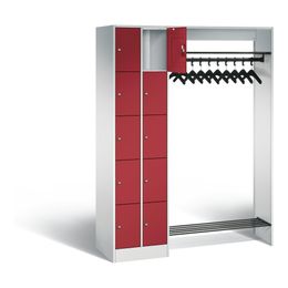 C+P Offene Garderobe Serie 8070, H1950xB1410xT480mm, Front Rubinrot, Korpus Lichtgrau (80720-00) ; C + P M&ouml;belsysteme (80720-00|S10004)