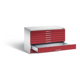 C+P Flachablageschrank Serie 7100_7200, H760xB1100xT765mm, Front Rubinrot, Korpus Lichtgrau (7101-200) ; C + P M&ouml;belsysteme (7101-200|S10206)