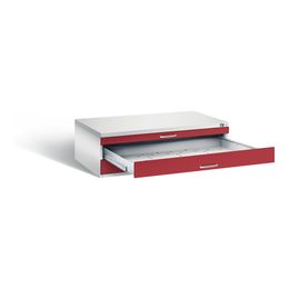 C+P Flachablageschrank Serie 7100_7200, H420xB1350xT960mm, Front Rubinrot, Korpus Lichtgrau (7200-100) ; C + P M&ouml;belsysteme (7200-100|S10096)