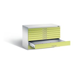 C+P Flachablageschrank Serie 7100_7200, H760xB1100xT765mm, Front Viridingr&uuml;n, Korpus Lichtgrau (7101-200) ; C + P M&ouml;belsysteme (7101-200|S10309)