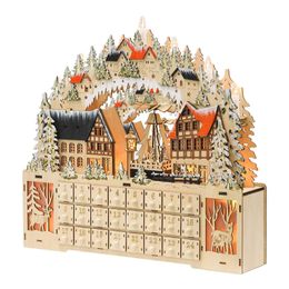 Adventskalender zum Befüllen 24 Schubladen Fächer Weihnachtskalender mit LED-Lichtern Adventskalenderbox Weihnachtsdekoration DIY MDF Naturholz 45 x 9 x 42,5 cm