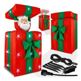 Kesser® Aufblasbarer Weihnachtsmann Geschenk Nikolaus 152cm Groß Springt-aus-der-Box Weihnachten LED Beleuchtet Deko inkl. Befestigungsmaterial Weihnachtsdekoration Weihnachtsdeko