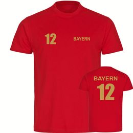 multifanshop Kinder T-Shirt - Bayern - Trikot Nummer 12 gold - Druck gold metallic - Kind