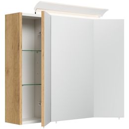 Posseik Spiegelschrank 75cm inkl. Design LED-Lampe und Glasböden weiss hochglanz