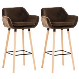 TPFLiving 2er Set Barhocker Grande Gestell Holz Samt Grün