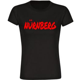 multifanshop Damen T-Shirt - Nürnberg - Textmarker - Druck rot - Frauen