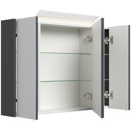Posseik Spiegelschrank 90cm inkl. Design LED-Lampe und Glasböden weiss hochglanz