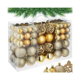 TecTake® Weihnachtskugeln, 100er-Set in Gold, matt, glänzend und glitzernd, Durchmesser 3, 4 und 6 cm