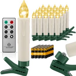 Kesser® Weihnachtsbaumkerzen 20 LED Inkl. Batterien Kabellos - Warmweiß - mit Fernbedienung Funk - Timerfunktion - Flackern - Dimmbar Weihnachtskerzen Christbaumkerzen Befestigungsklammern Kerzen