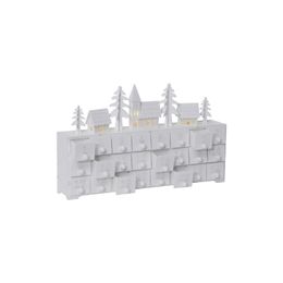 STAR TRADING LED Adventskalender ,Yuletide' aus Holz, weiß, 24 Schubladen + Wintermotive, 4 LEDs, Batteriebetrieb, B 37,5cm