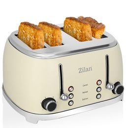 Zilan 4 Scheiben Retro Toaster 6 Bräunungsstufen 1500 Watt