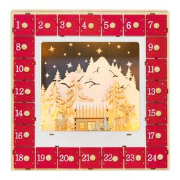 Adventskalender zum Befüllen 24 Schubladen Fächer Weihnachtskalender mit LED-Lichtern Adventskalenderbox Weihnachtsdekoration DIY MDF 34 x 7 x 34 cm Rot