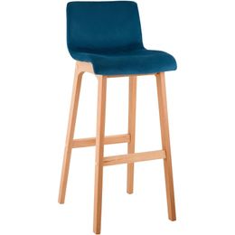 CLP Barhocker mit Lehne Hover, Barstuhl Holz Natura gepolstert mit Samtbezug, Tresenstuhl 77cm Sitzhöhe