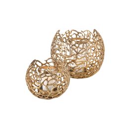 Boltze Windlicht Set Fidan 2-teilig 19 cm 28 cm, Farbe gold, klassischer Stil