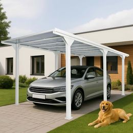 Alu-Carport MCW-O23, Autoüberdachung Garage Unterstand, 10cm-Gestell Polycarbonat-Dach Regenrinne, 3x6m ~ weiß