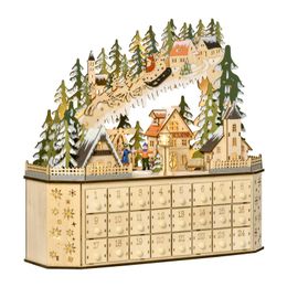 Adventskalender Zum Befüllen 24 Schubladen Fächer Weihnachtskalender Mit Led-Lichtern Adventskalenderbox Weihnachtsdekoration Diy 45X13X43 Cm