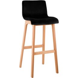 CLP Barhocker mit Lehne Hover, Barstuhl Holz Natura gepolstert mit Samtbezug, Tresenstuhl 77cm Sitzhöhe
