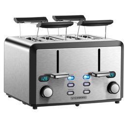 Steinborg 4 Scheiben Edelstahl XXL Toaster mit Brötchenaufsatz 1600W
