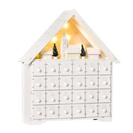 Adventskalender Zum Befüllen 24 Schubladen Fächer Weihnachtskalender Mit Led-Lichtern 2-In-1-Design Weihnachtsdeko Weiß 39 X 9 X 42 Cm