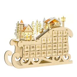 Adventskalender Zum Befüllen 24 Schubladen Fächer Weihnachtskalender Mit Led-Lichtern Schlitten-Form Weihnachtsdekoration Diy 45 X 10 X 31 Cm