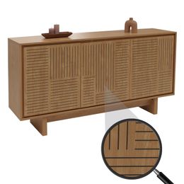 Sideboard MCW-O35, Schrank Highboard, 3 Türen Staufächer, Melamin 86x160x40cm ~ Ulme natur