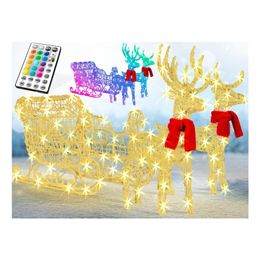 Kesser® 240er LED Rentiere mit Schlitten weiß Timer Weihnachtsbeleuchtung für außen und innen Weihnachtsfigur Weihnachtsdekoration