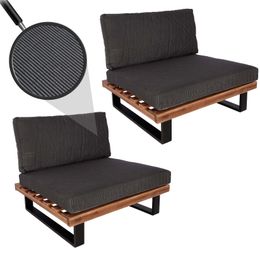 2er-Set Lounge-Sessel MCW-H54, Garten-Sessel, Spun Poly Akazie Holz FSC-zertifiziert Alu ~ braun, Polster dunkelgrau