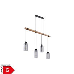 Globo LED Hängeleuchte, Holzbalken, Glas rauchfarben, H 130 cm