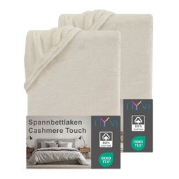 NYVI Spannbettlaken DreamScience Cashmere Touch Spannbetttuch - Kuschelweiches & Wärmendes Bettlaken für Matratzenhöhe bis zu 22 cm Farbe:natur;Größe:180x200 - 200x200 cm (2er Pack)